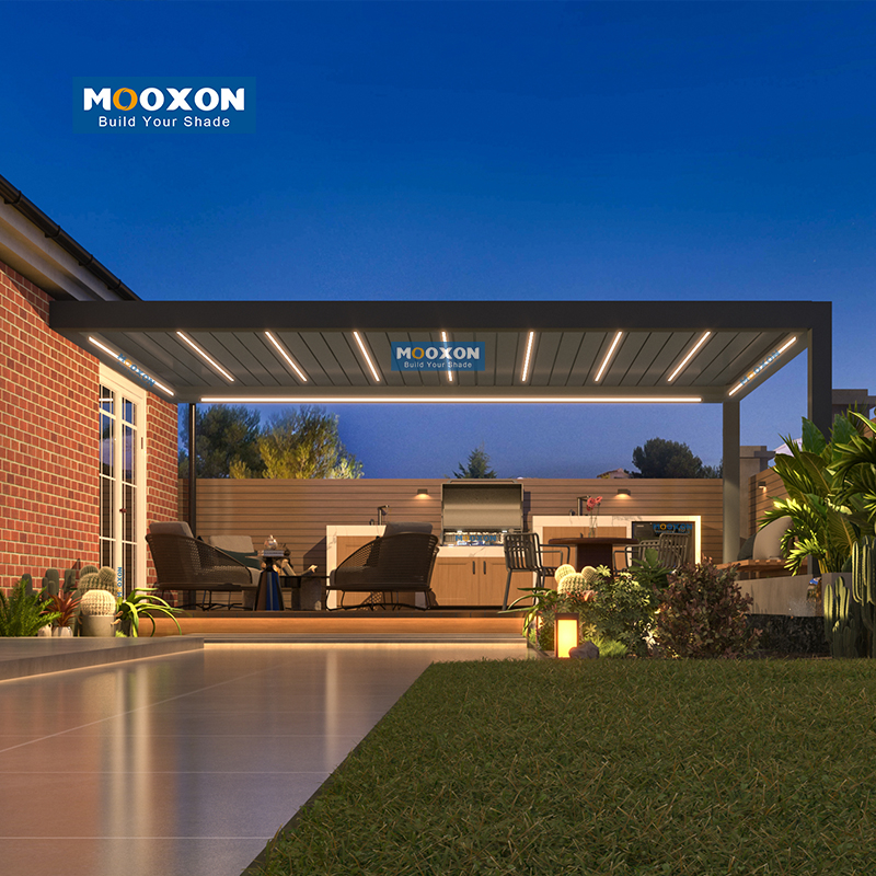 Waterproof Bioclimatic Gazebo Louver Roof Automatic Garden Outdoor ...